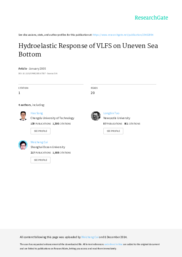 Pdf Hydroelastic Response Of Vlfs On Uneven Sea Bottom
