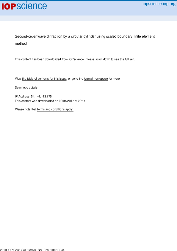 (PDF) Second-order wave diffraction by a circular cylinder using scaled boundary finite element ...