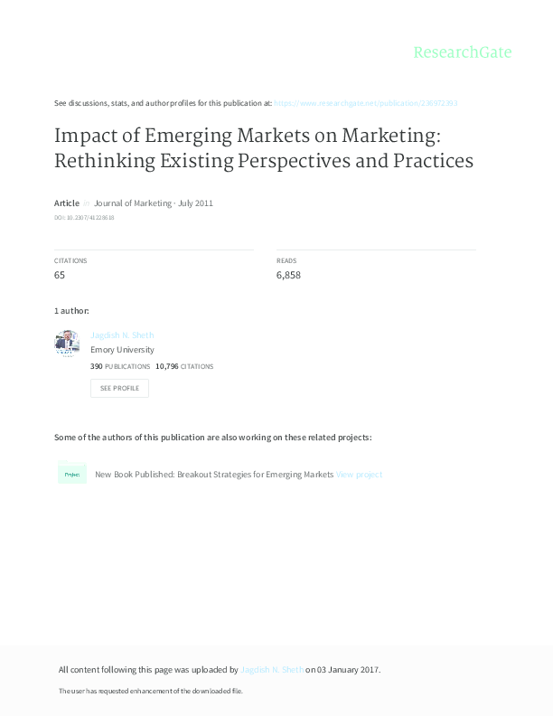 (PDF) Impact of Emerging Markets on Marketing: Rethinking Existing ...