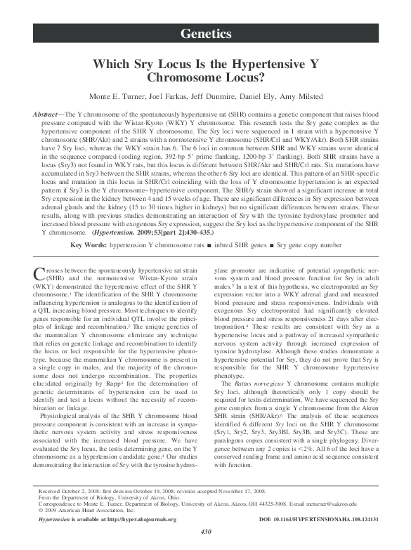 (PDF) Which Sry Locus Is the Hypertensive Y Chromosome Locus?