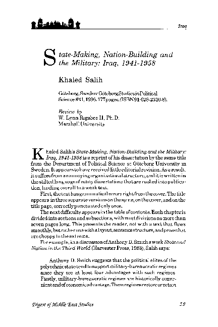 (PDF) State-making, nation-building and the military: Iraq, 1941-1958