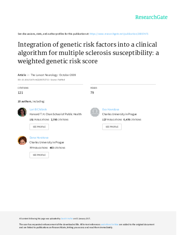 (PDF) Integration of genetic risk factors into a clinical algorithm for multiple sclerosis ...