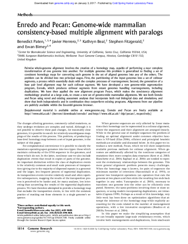 Pdf Genome Alignment With Enredo And Pecan