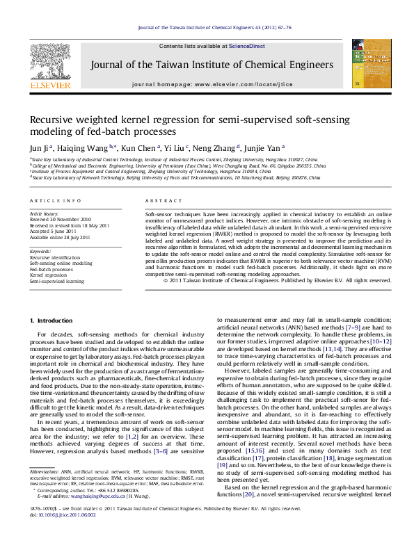 Pdf Recursive Weighted Kernel Regression For Semi Supervised Soft Sensing Modeling Of Fed 2956