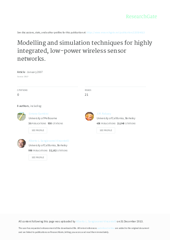 (PDF) Modelling and simulation techniques for highly integrated, low-power wireless sensor ...