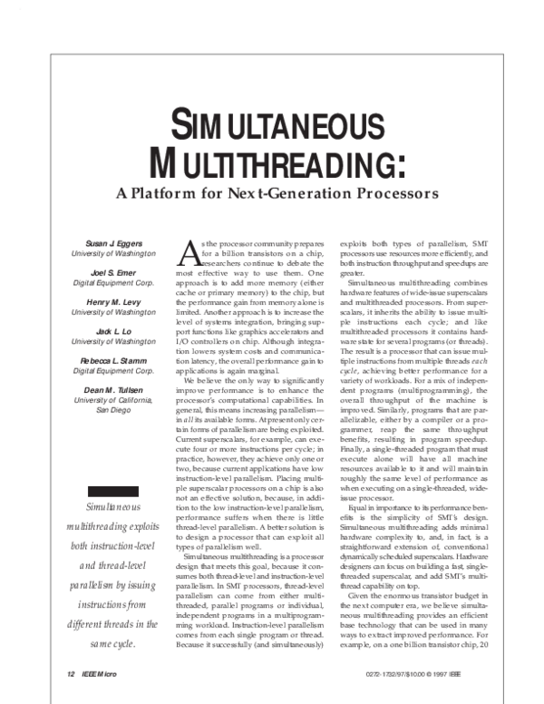 Pdf Simultaneous Multithreading A Platform For Next Generation Processors