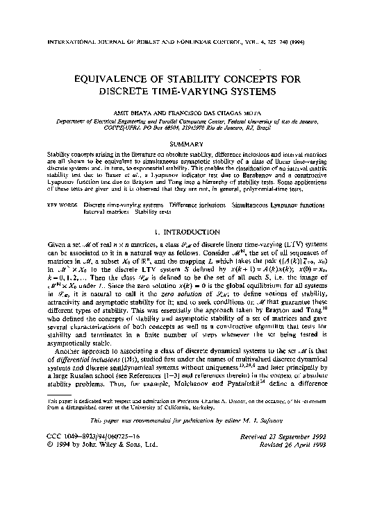 (PDF) Equivalence of stability concepts for discrete time-varying systems