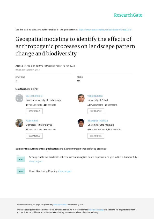 (PDF) Geospatial modeling to identify the effects of anthropogenic processes on landscape ...