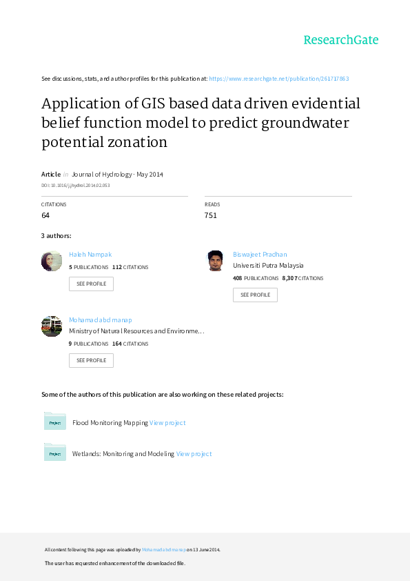 Pdf Application Of Gis Based Data Driven Evidential Belief Function Model To Predict