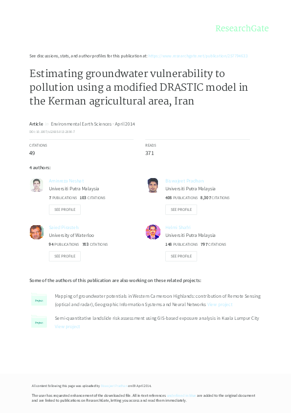 Pdf Estimating Groundwater Vulnerability To Pollution Using A Modified Drastic Model In The