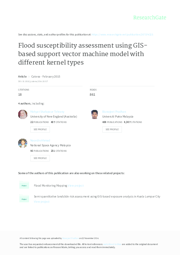Pdf Flood Susceptibility Assessment Using Gis Based Support Vector