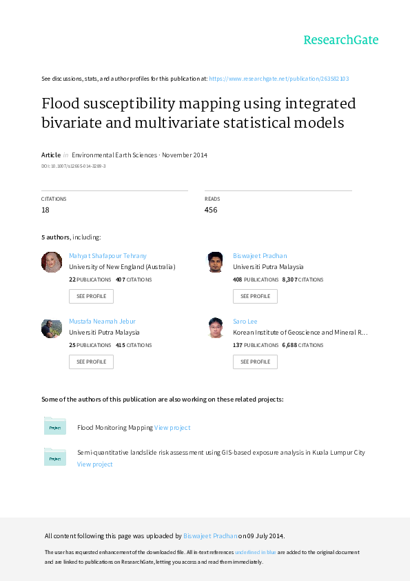 (PDF) Flood susceptibility mapping using integrated bivariate and multivariate statistical models