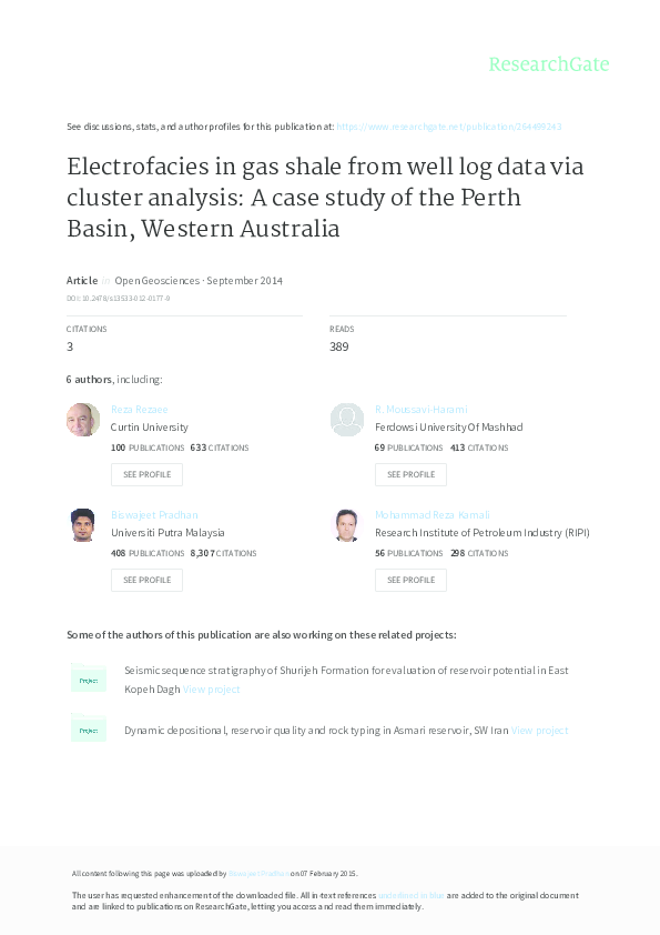(PDF) Electrofacies in gas shale from well log data via cluster ...