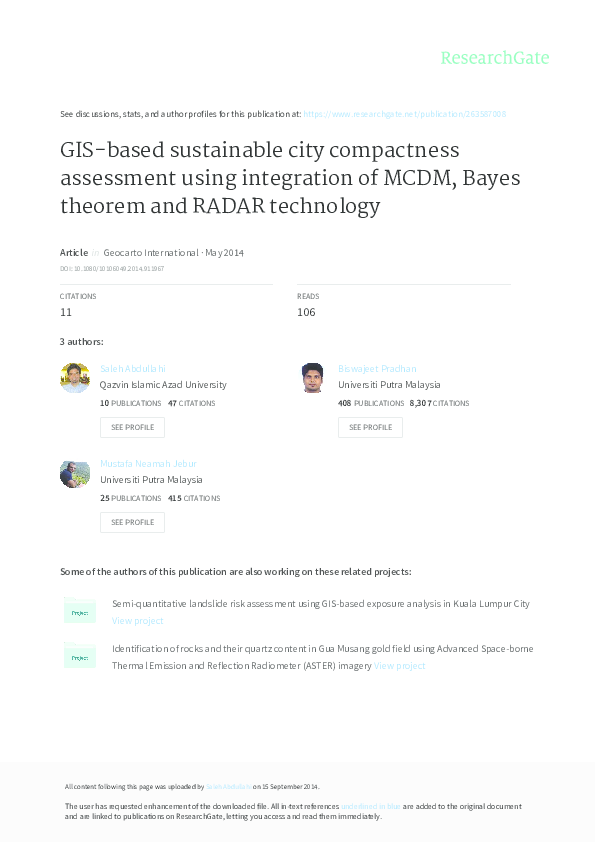 (PDF) GIS-based sustainable city compactness assessment using integration of MCDM, Bayes theorem ...