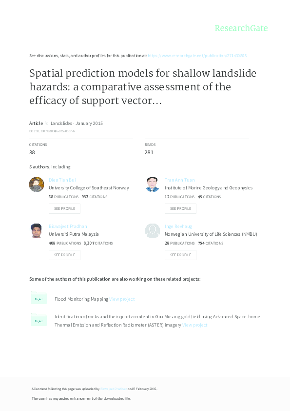 (PDF) Spatial prediction models for shallow landslide hazards: a comparative assessment of the ...