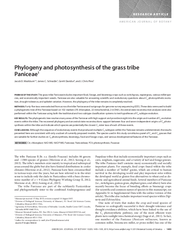 (PDF) Phylogeny and photosynthesis of the grass tribe Paniceae