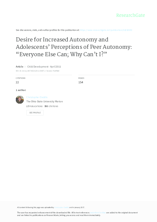 (PDF) Desire for Increased Autonomy and Adolescents' Perceptions of ...