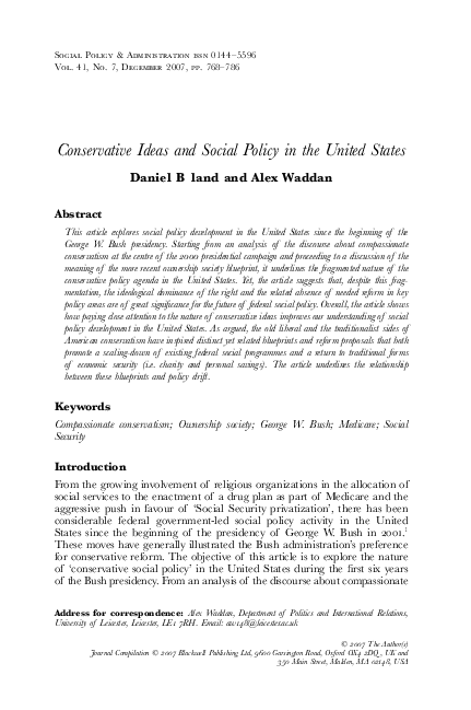 (PDF) Conservative ideas and social policy in the United States