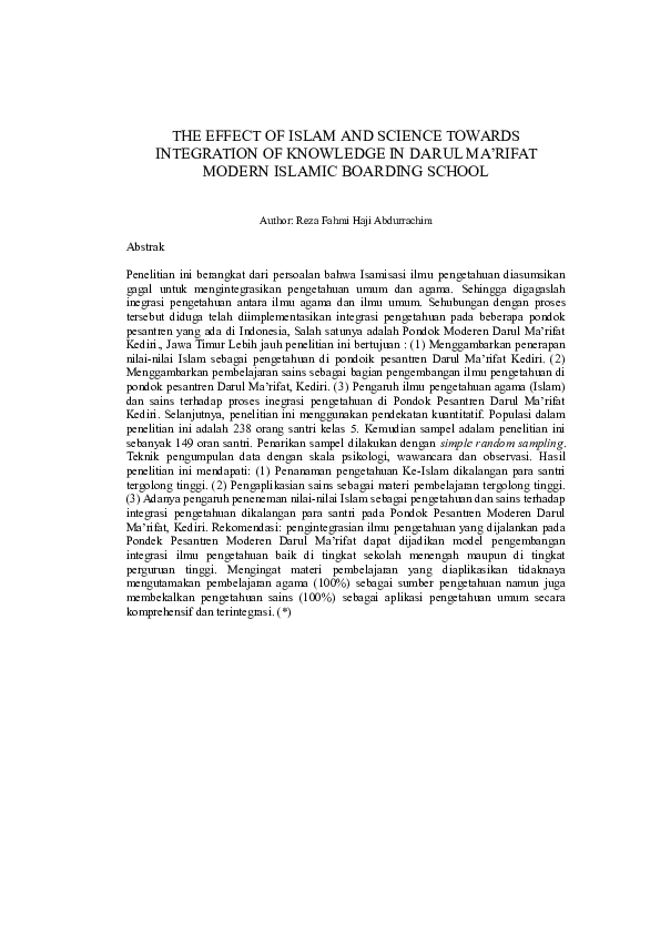 (DOC) THE EFFECT OF ISLAM AND SCIENCE TOWARDS INTEGRATION OF KNOWLEDGE ...