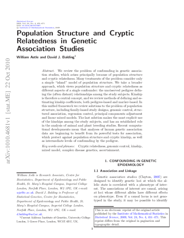 (PDF) Population structure and cryptic relatedness in genetic ...