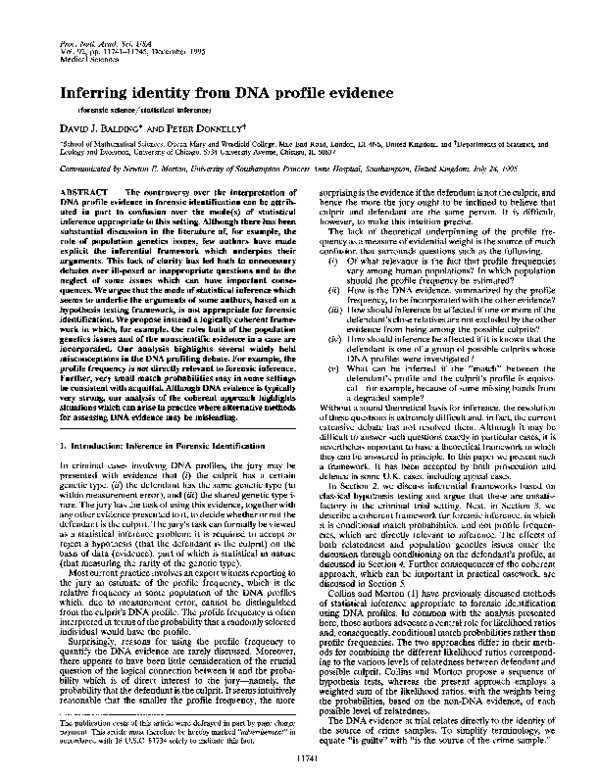 (PDF) Inferring identify from DNA profile evidence