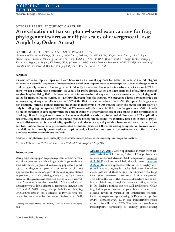 (PDF) Transcriptome Exon Capture for Frog Phylogenomics