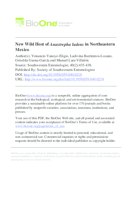 (PDF) New Wild Host of Anastrepha ludens 1 in Northeastern Mexico