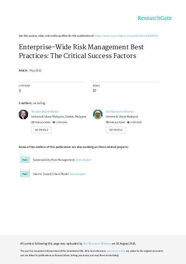 (PDF) Enterprise-Wide Risk Management Best Practices: The Critical ...