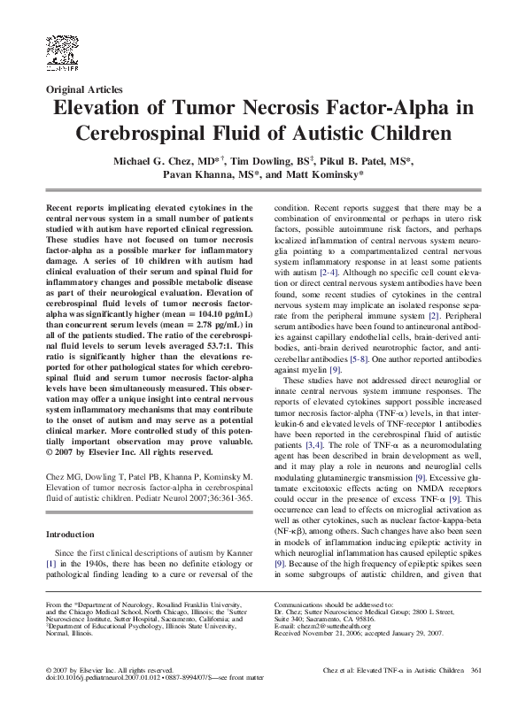 (PDF) Elevation of tumor necrosis factor-alpha in cerebrospinal fluid of autistic children ...