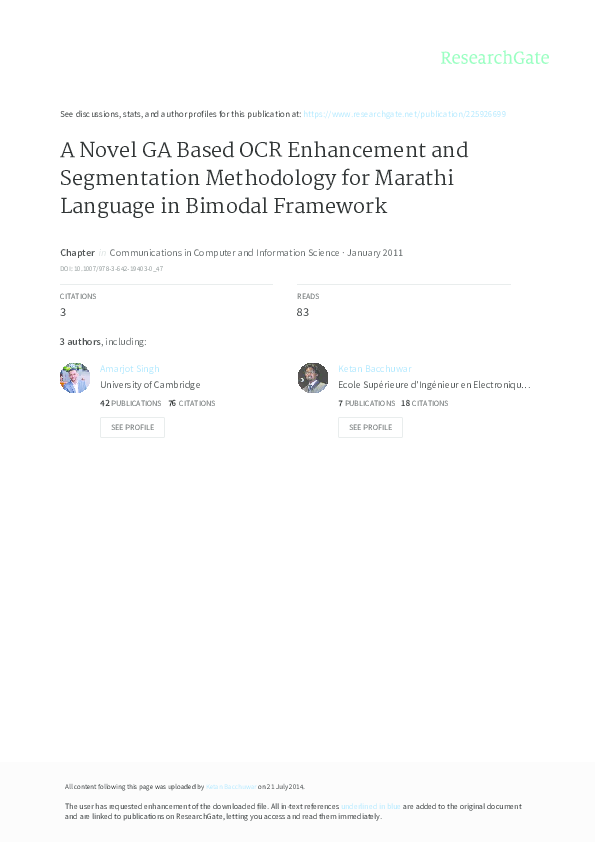 (PDF) A Novel GA Based OCR Enhancement and Segmentation Methodology for ...