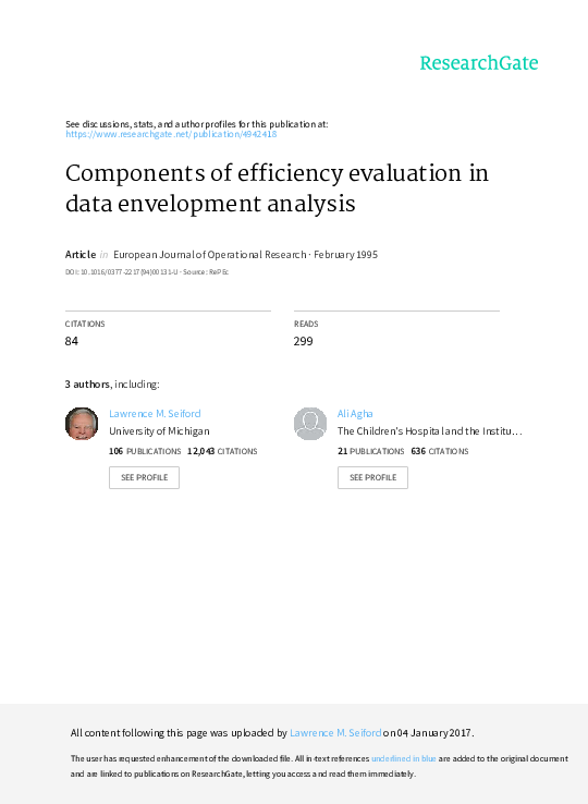 Pdf Components Of Efficiency Evaluation In Data Envelopment Analysis