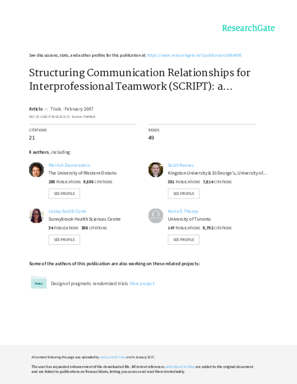(PDF) Structuring communication relationships for interprofessional ...