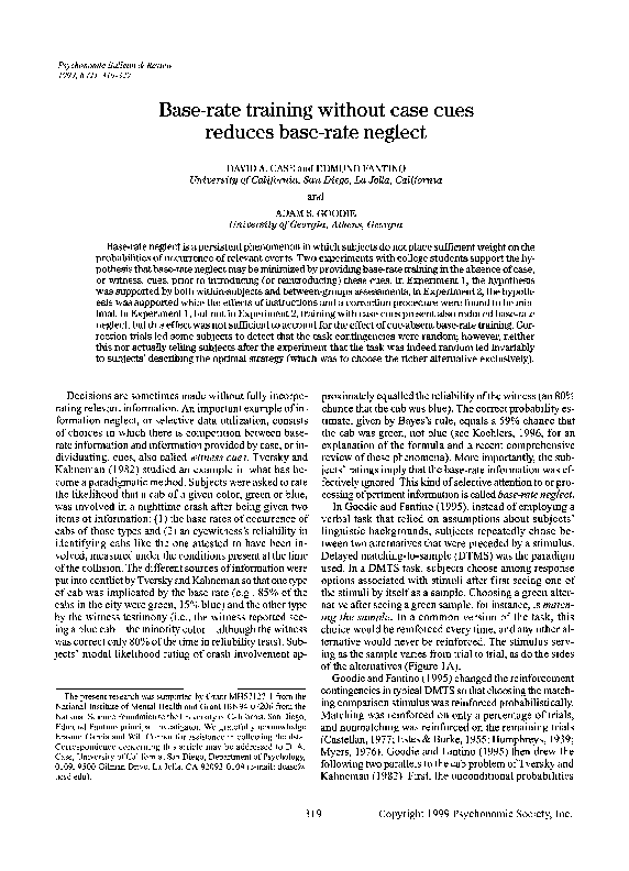 (PDF) Reducing Base-Rate Neglect with Training
