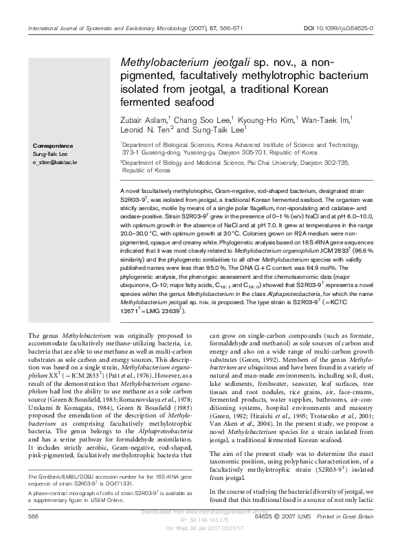 (PDF) Methylobacterium jeotgali sp. nov., a non-pigmented ...