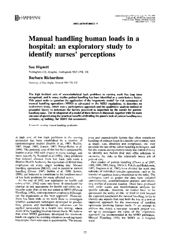 (PDF) Manual Handling Human Loads In a Hospital: An Exploratory Study ...