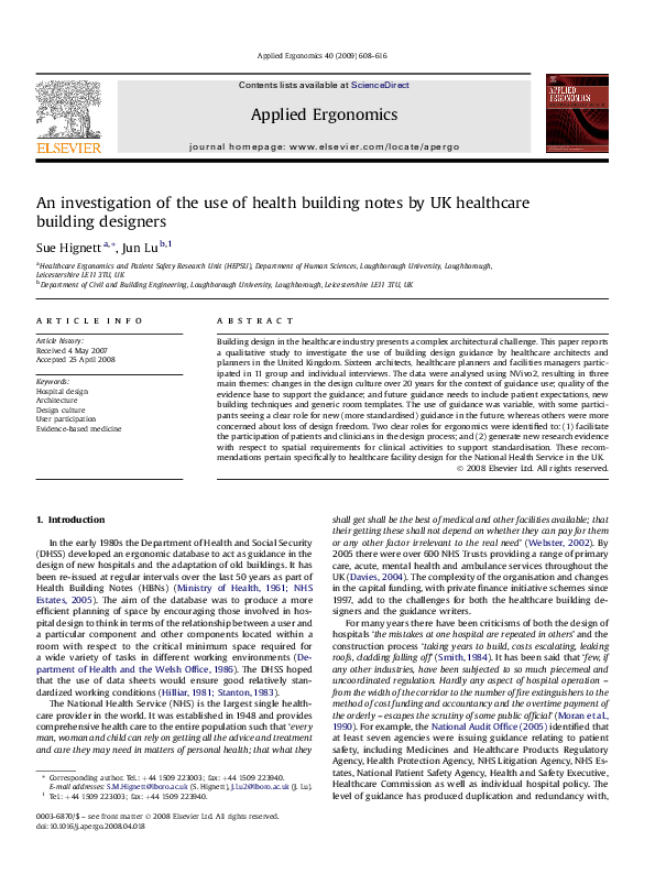(PDF) An investigation of the use of health building notes by UK ...