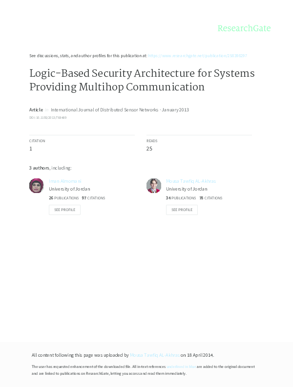(PDF) Logic-Based Security Architecture for Systems Providing Multihop Communication | Iman ...