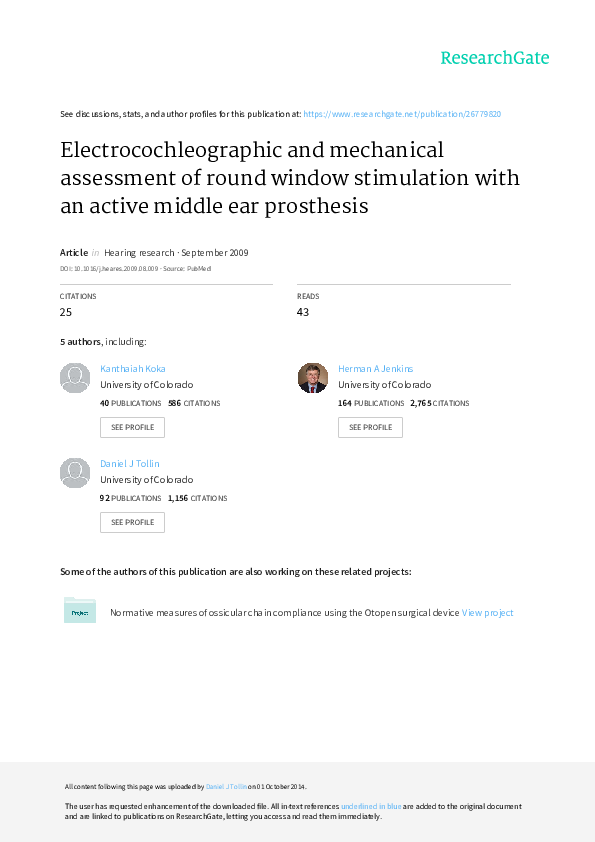 (PDF) Electrocochleographic and mechanical assessment of round window ...