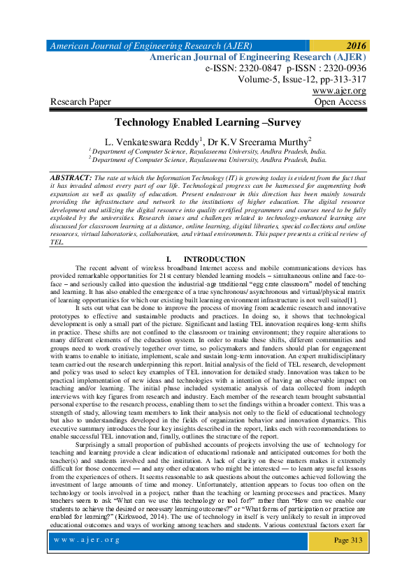 (PDF) Technology Enabled Learning –Survey