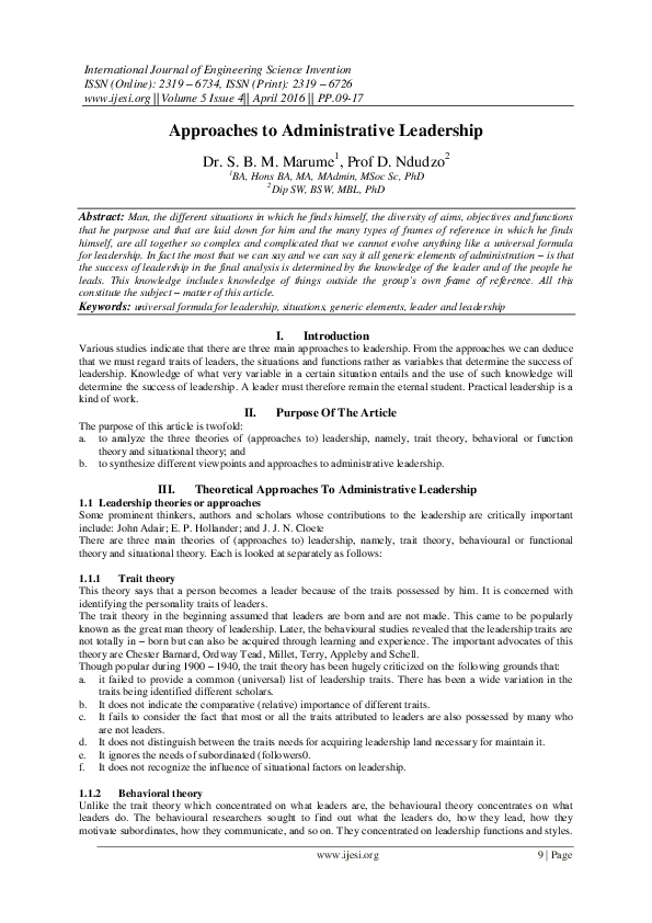 (PDF) Approaches to Administrative Leadership