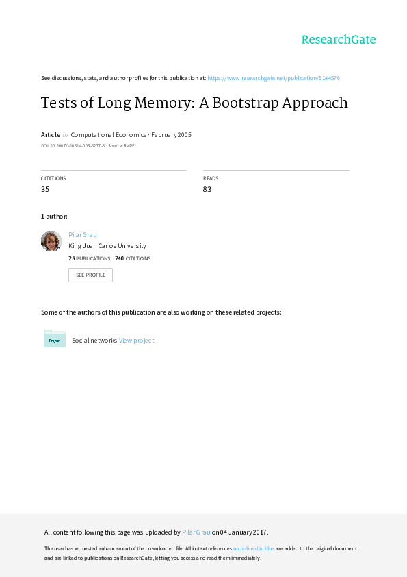 (PDF) Tests of Long Memory: A Bootstrap Approach