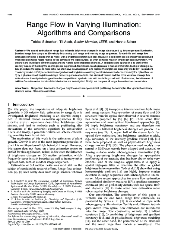 (PDF) Range Flow in Varying Illumination: Algorithms and Comparisons