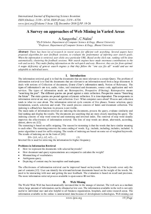 (PDF) A Survey on approaches of Web Mining in Varied Areas