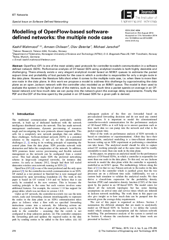 Pdf Modelling Of Openflow Based Software Defined Networks The Multiple Node Case M A Sabur