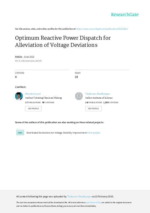 (PDF) Optimum Reactive Power Dispatch for Alleviation of Voltage Deviations
