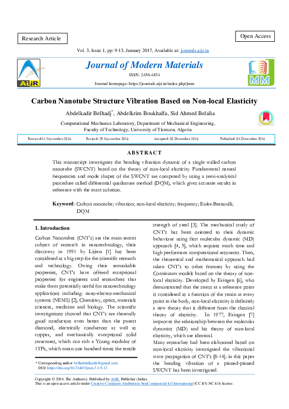 Carbon Nanotube Structure Vibration Based on Non-local Elasticity