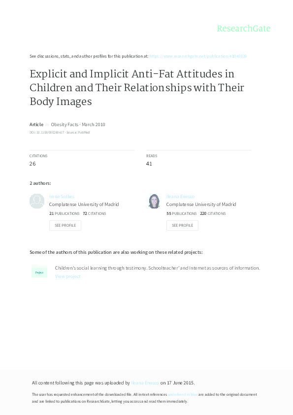 (PDF) Explicit and Implicit Anti-Fat Attitudes in Children and Their ...