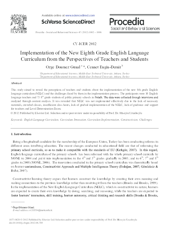 (PDF) Implementation of the New Eighth Grade English Language ...