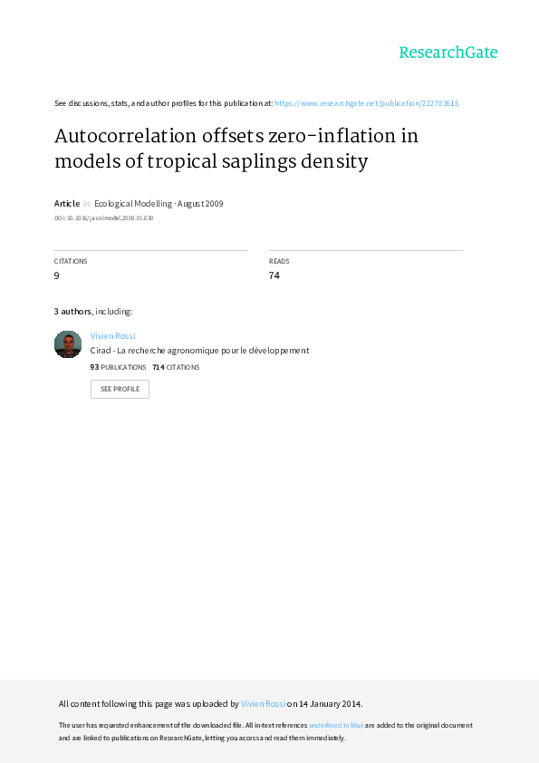 (PDF) Autocorrelation offsets zero-inflation in models of tropical saplings density