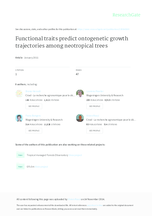 (PDF) Functional traits predict ontogenetic growth trajectories among ...